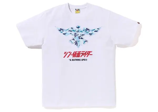 A BATHING APE X Shin Kamen Rider Shocker Emblem Tee Shirt - White Blue