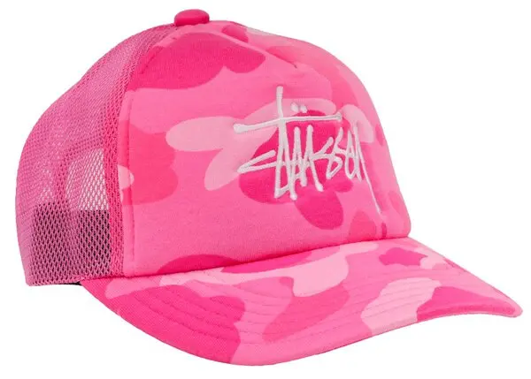 A BATHING APE X Stussy Trucker Cap - Pink