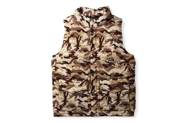 A BATHING APE X Ovo Woodland Camo Down Vest - Beige