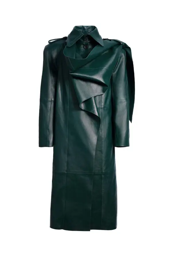 MUGLER Leather Trench Coat With Scarf