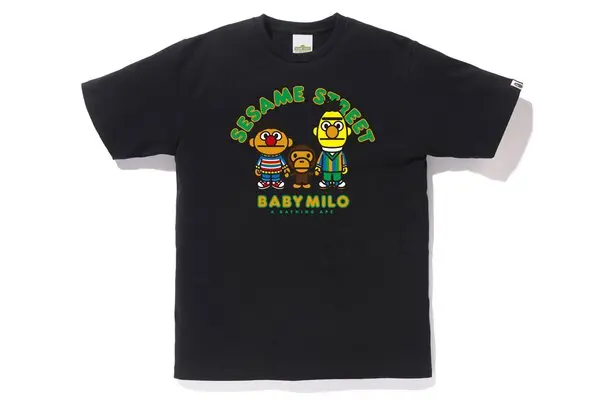 A BATHING APE X Sesame Street Milo & Bert & Ernie Tee Shirt - Black