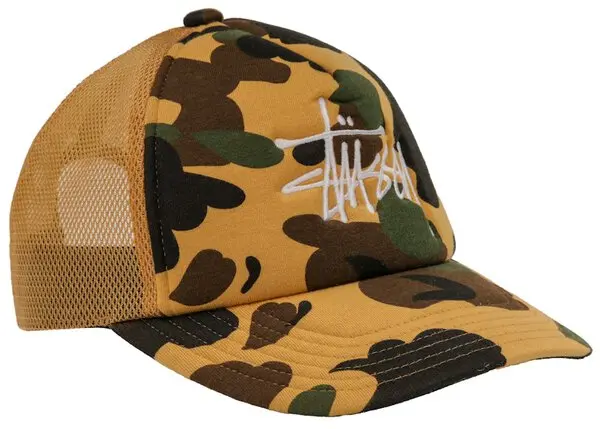 A BATHING APE X Stüssy Trucker Cap - Yellow