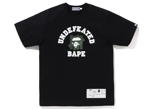 A BATHING APE X Undefeated College Tee Shirt - Black