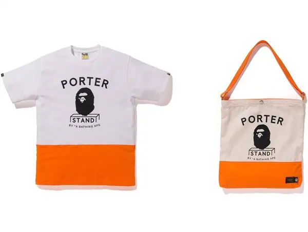 A BATHING APE X Porter Stand T-shirt And Shoulder Tote Bag - White