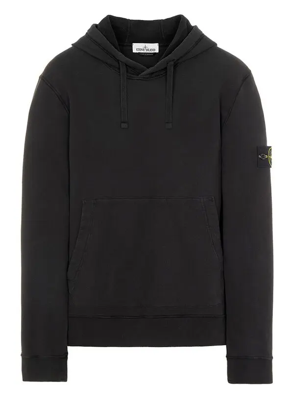 Stone Island Brushed Cotton Fleece Hooded Sweatshirt - Black