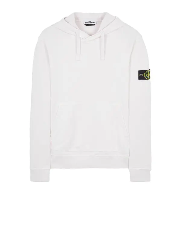 Stone Island Garment Dyed Cotton Fleece Hoodie - White