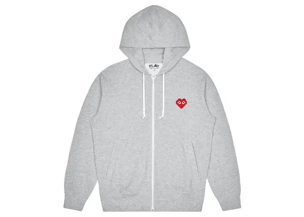 Play Comme Des Garcon X Invader Zip Up Hoodie - Top Grey