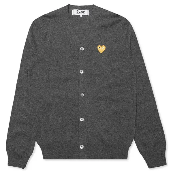 Play Comme Des Garcon Gold Heart Knit Cardigan Sweater - Grey