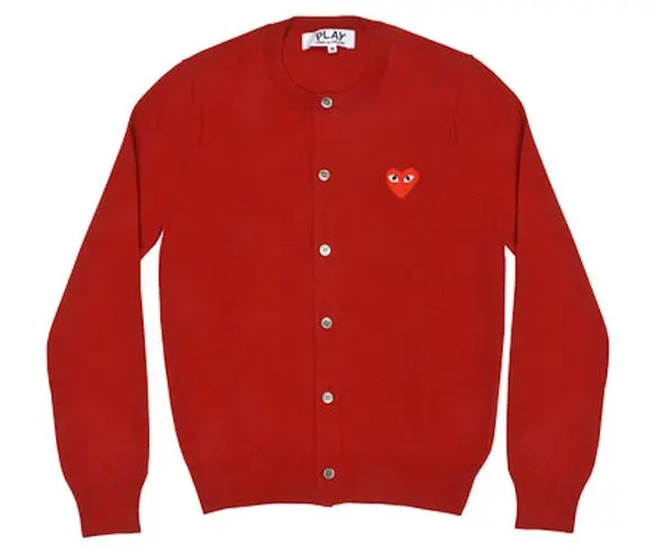 Play Comme Des Garcon Heart Knit Cardigan Sweater - Red