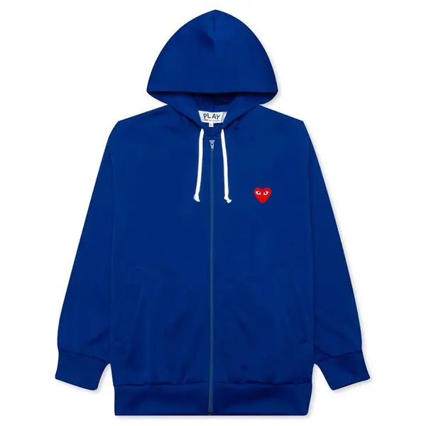 Play Comme Des Garcon Red Heart Zip-up Hoodie - Navy Blue