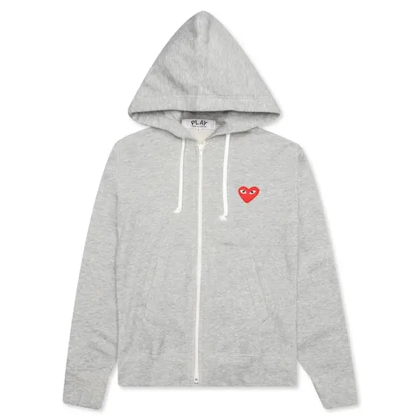 Play Comme Des Garcon Red Heart Zip-up Hoodie - Grey