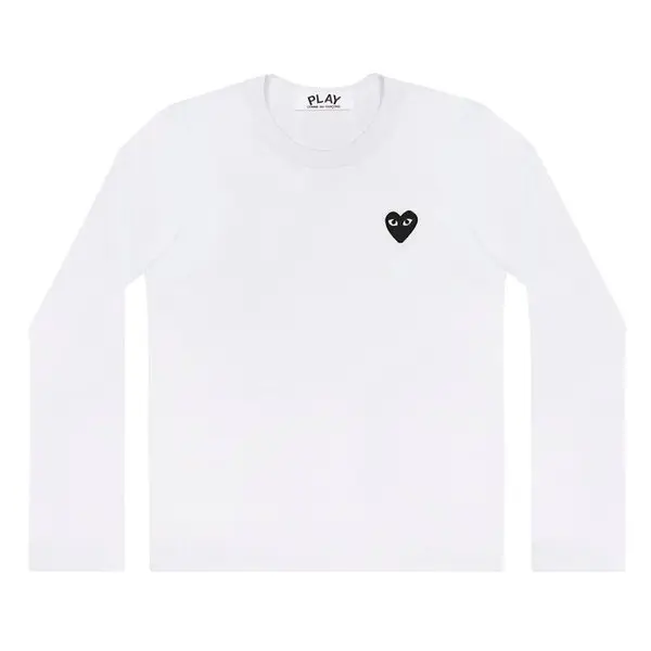 Play Comme Des Garcon Embroidered Black Heart Long Sleeve T-shirt - White