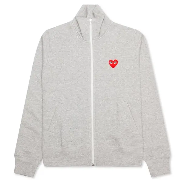 Play Comme Des Garcon Red Heart Zip Up Sweatshirt - Grey