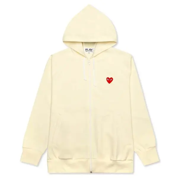 Play Comme Des Garcon Red Heart Zip-up Hoodie - Ivory