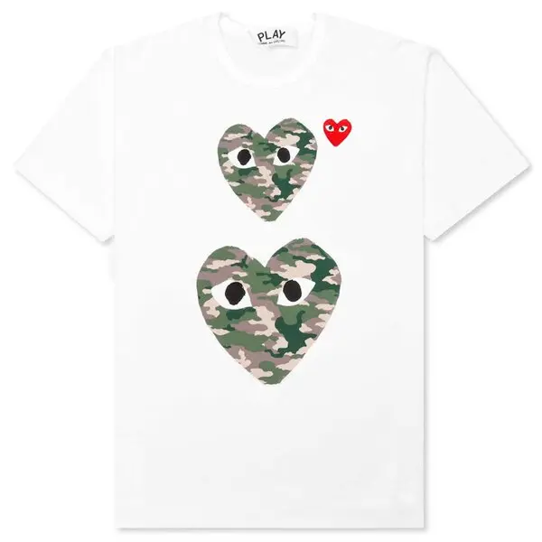 Play Comme Des Garcon Camouflage Double Heart T-shirt - White