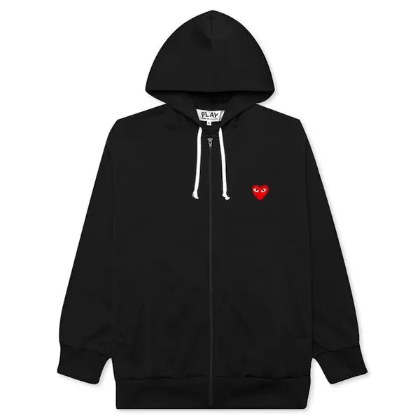 Play Comme Des Garcon Red Heart Zip-up Hoodie - Black