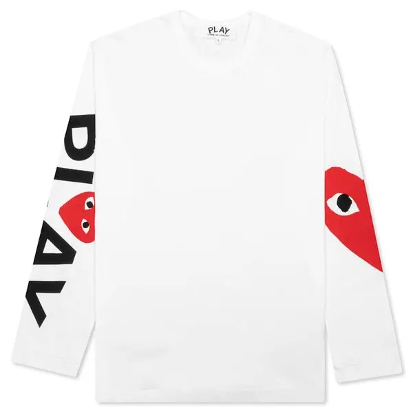 Play Comme Des Garcon Red Heart Long Sleeve T-shirt - White