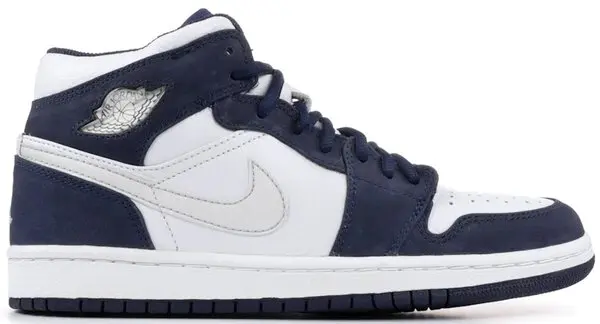 JORDAN 1 Retro Sneakers - White/metallic Silver/midnight Navy Blue
