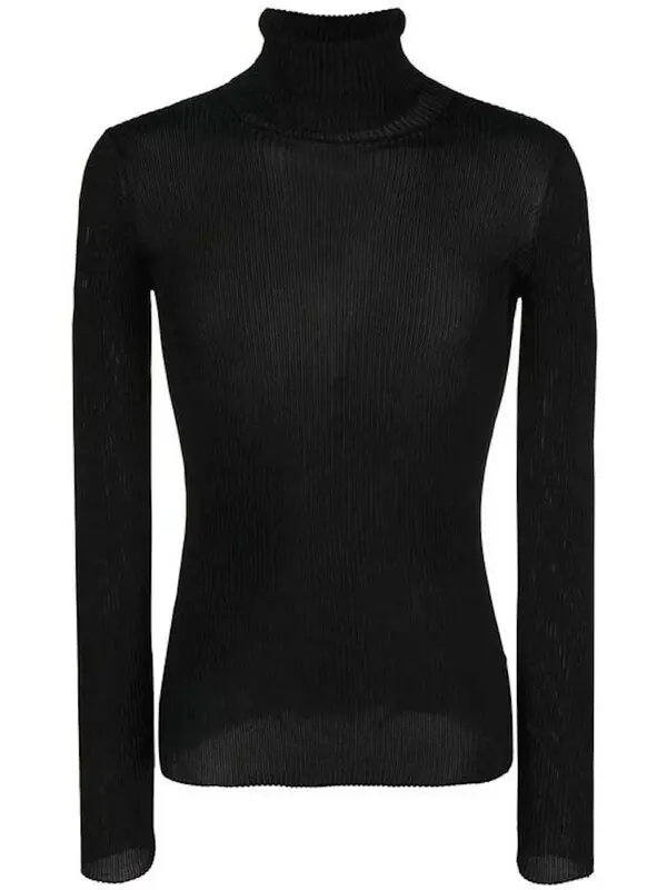 Off-White Fine Knit Ribbed Turtleneck - Black