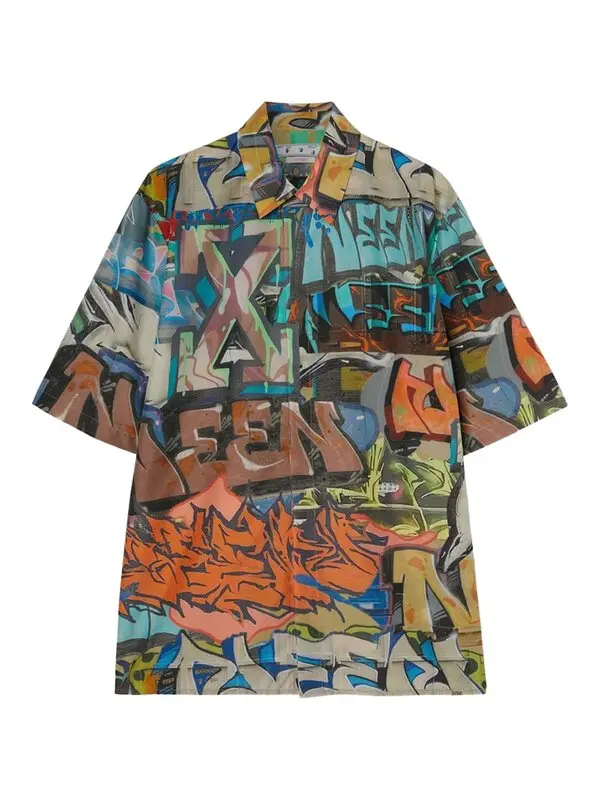 Off-White Graffiti Print Short Sleeve Shirt