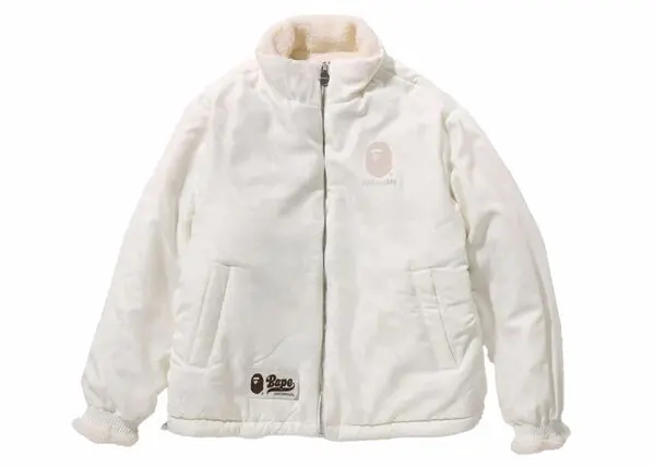 A BATHING APE Camo Sherpa Reversible Jacket - Ivory