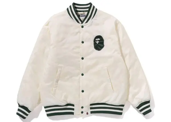 A BATHING APE Tonal Camo Padded Varsity Jacket - Ivory