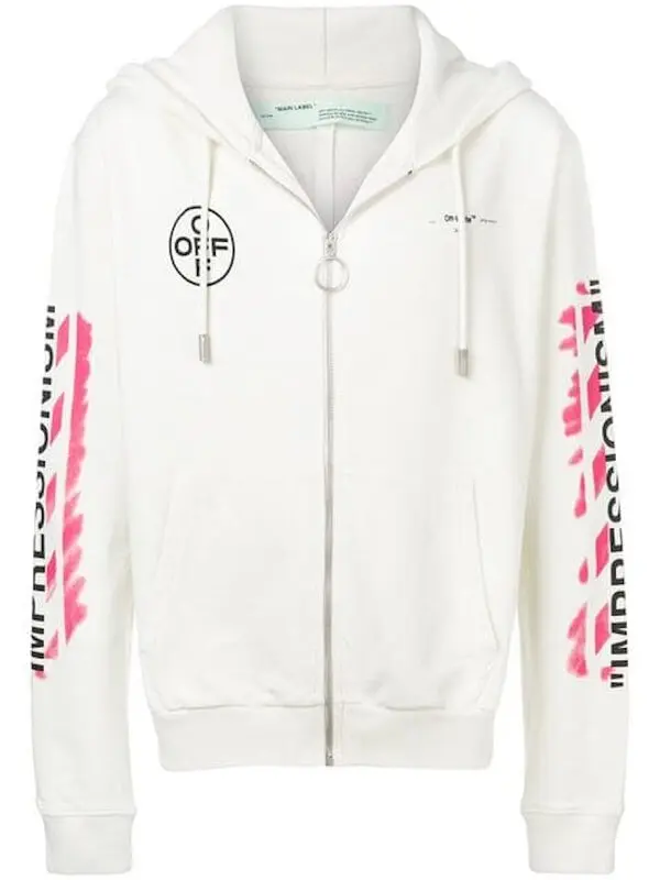 Off-White Diag Stencil Zip Up Hoodie - White/pink/black