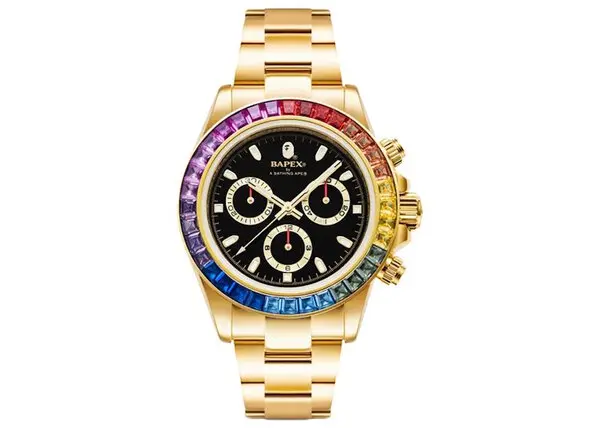 A BATHING APE Type 4 Bapex Crystal Stone Watch - Gold