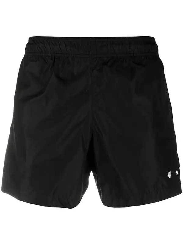 Off-White Logo Print Quote Motif Swim Shorts - Black