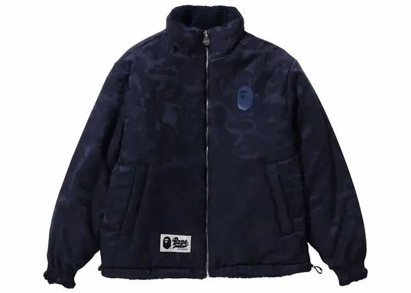 A BATHING APE Tonal Camo Sherpa Reversible Jacket - Navy Blue