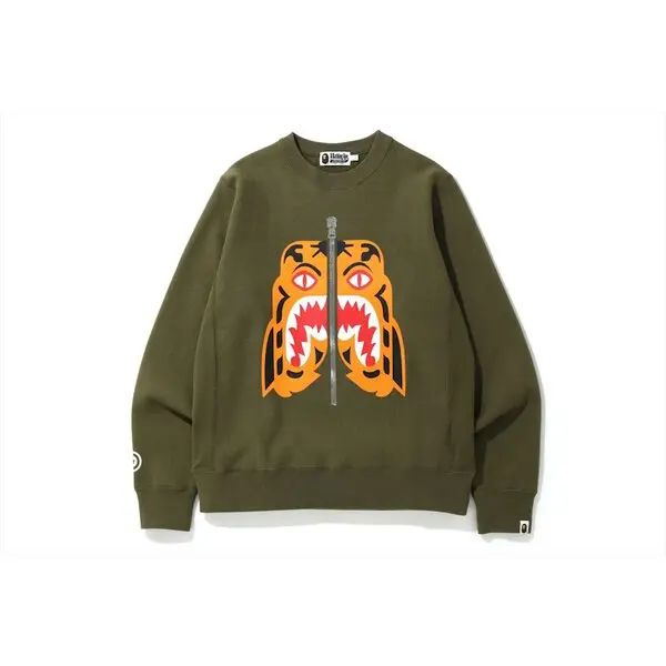 A BATHING APE Tiger Heavy Weight Crewneck Sweatshirt - Olive