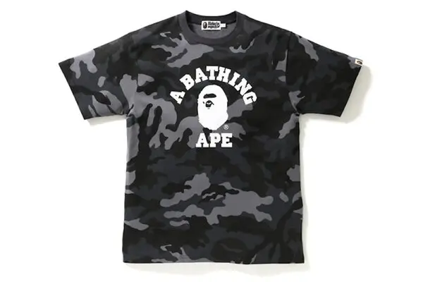 A BATHING APE Woodland Camo College Tee Shirt - Black