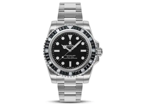 BAPE Type 1 Bapex Crystal Stone Watch - Silver Black