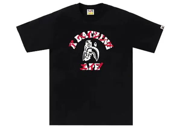 A BATHING APE Tiger Shark Japanese Letter Tee Shirt - Black