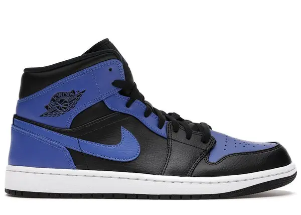 JORDAN 1 Mid Tumbled Leather - Black/hyper Royal/white