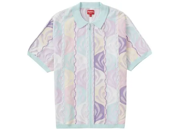 Supreme Abstract Textured Zip Up Polo - Pale Blue
