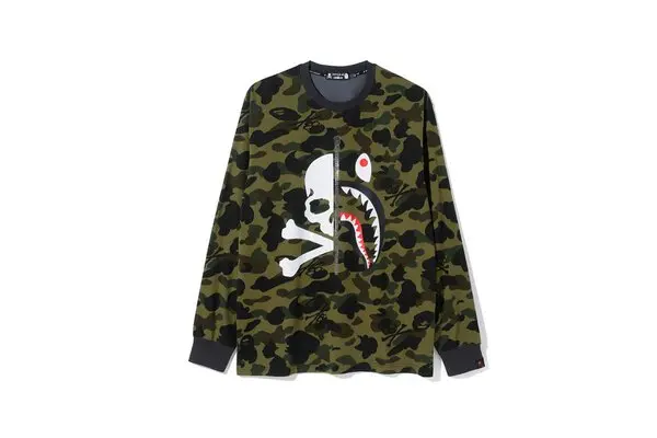 A BATHING APE Vs Mastermind Half Skull Half Shark Mmb Split Panel Camo Longsleeve Tee Shirt