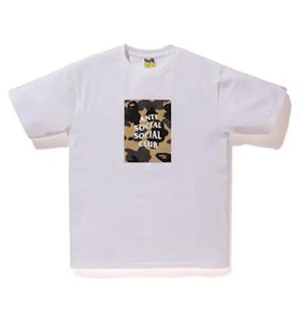 A BATHING APE X Anti Social Club 1st Camo Box Tee Shirt In White/yellow - White/yellow Camo
