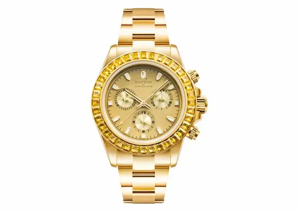 A BATHING APE Bapex Type 4 Crystal Stone Watch - Gold