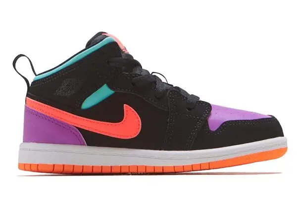 JORDAN 1 Mid Sneakers - Black/total Orange/aura Green