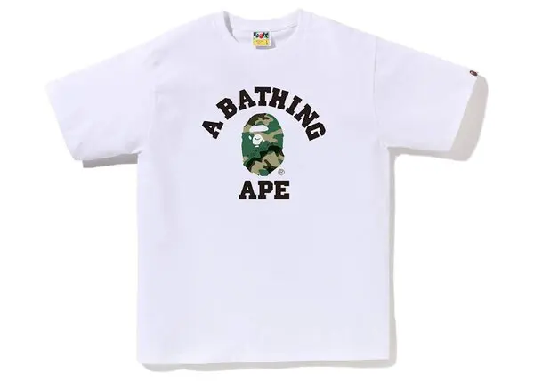 A BATHING APE Woodland Camo College Tee Shirt - White
