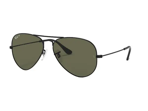 Ray-ban Aviator Classic Polarized Sunglasses - Polished Black Frame/green Lens (rb3025 002/58 58