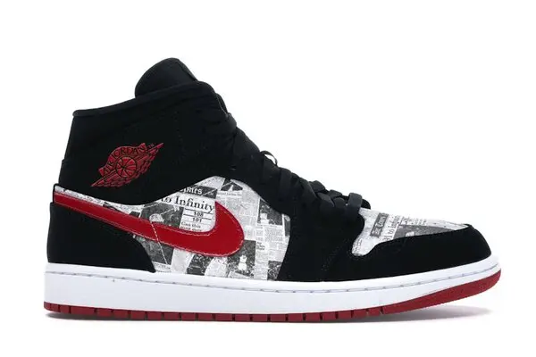 JORDAN 1 Mid Newspaper Sneakers - Black/gym Red/white