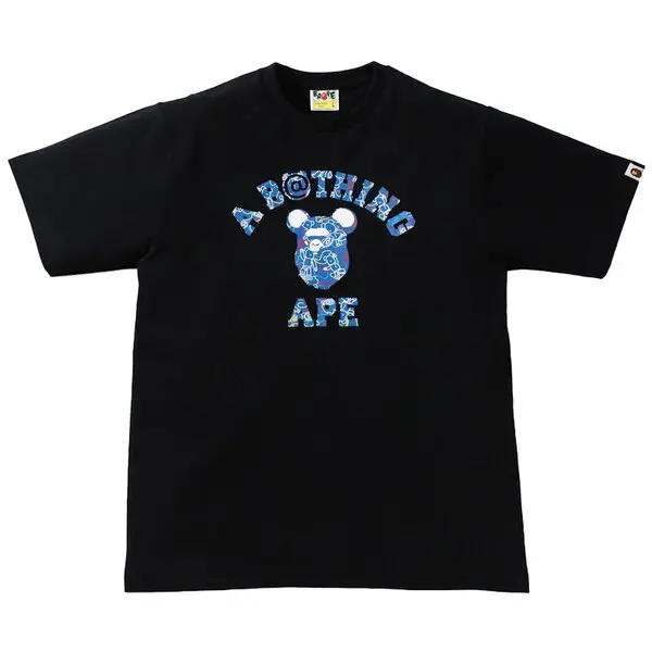 A BATHING APE X Bearbrick Camo Bear College Tee Shirt - Black