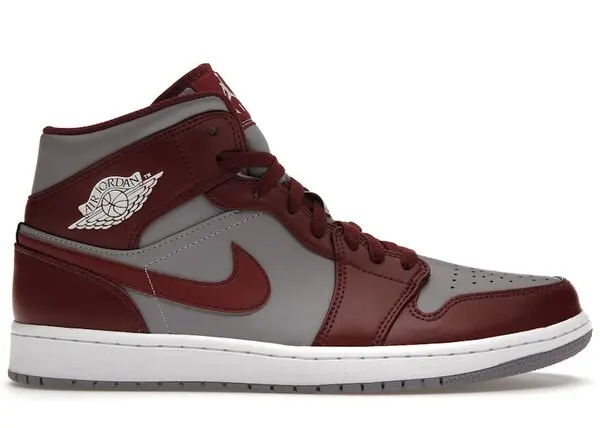 JORDAN 1 Mid Sneakers - Cherrywood Red/white/cement Grey