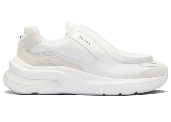 Prada Brushed Leather Sneakers With Bike Fabric And Suede - White