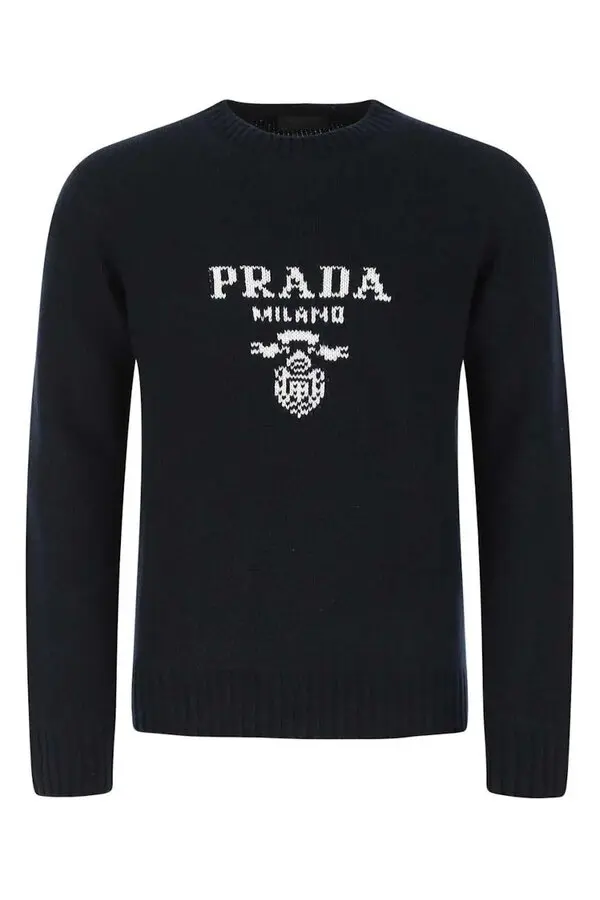 Prada Intarsia Logo Knit Crewneck Sweater