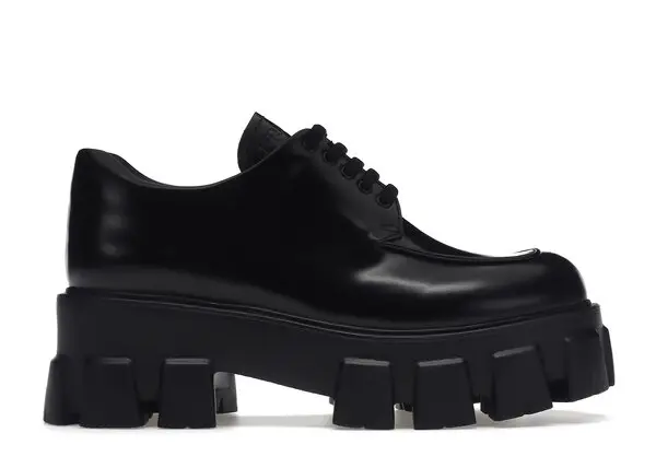 Prada Monolith 55mm Lace Up Loafer In Brushed Leather - Black