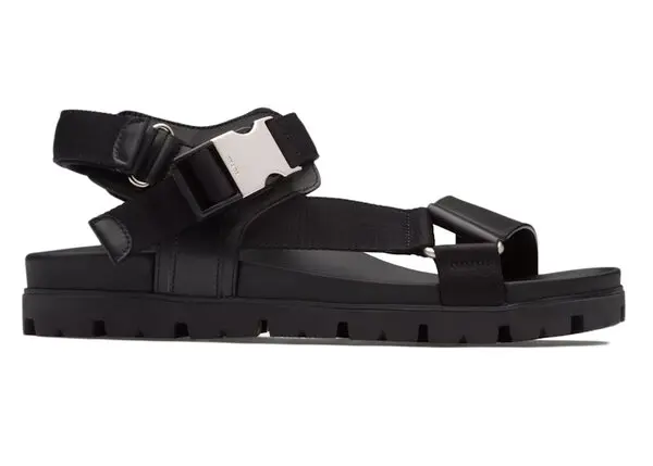 Prada Leather And Technical Fabric Sandal