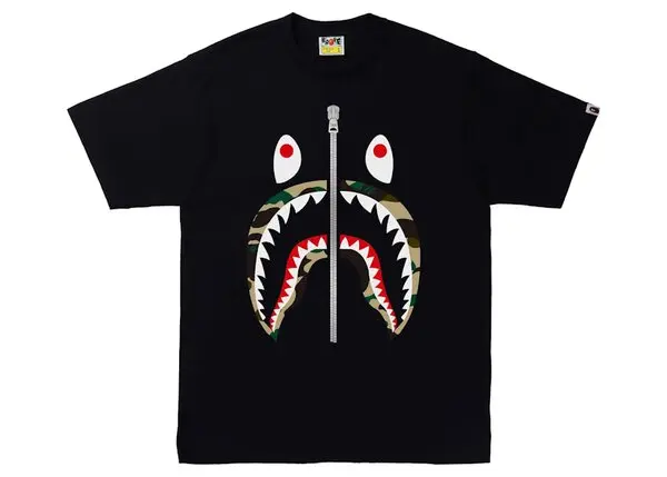 A BATHING APE 1st Camo Shark Tee Shirt - Black/yellow
